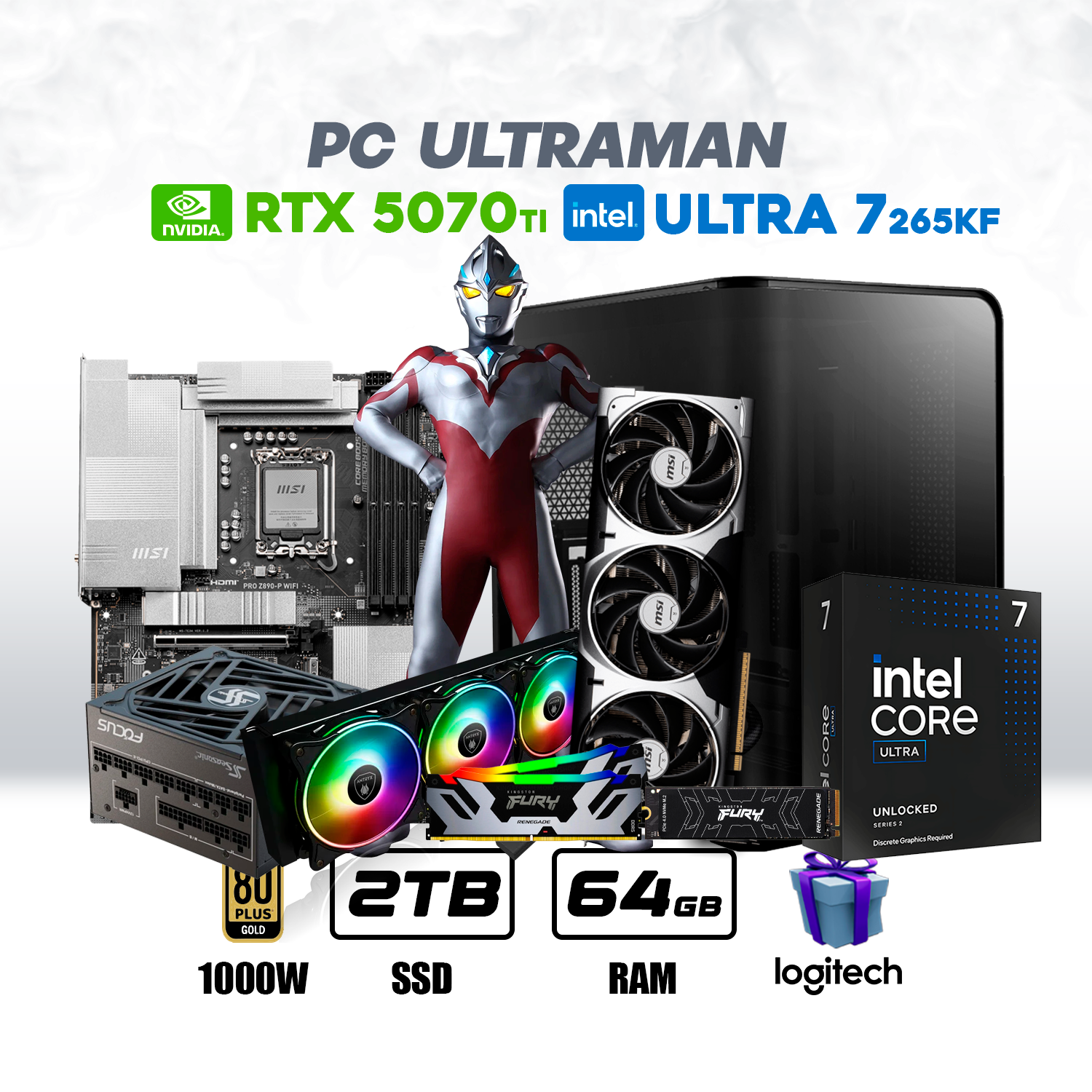 CPU Ultraman Intel Ultra 7 265kf | Rtx 5070 ti 16Gb | 2Tb Ssd | 64Gb Ram | Enf. Liq. | Achorao