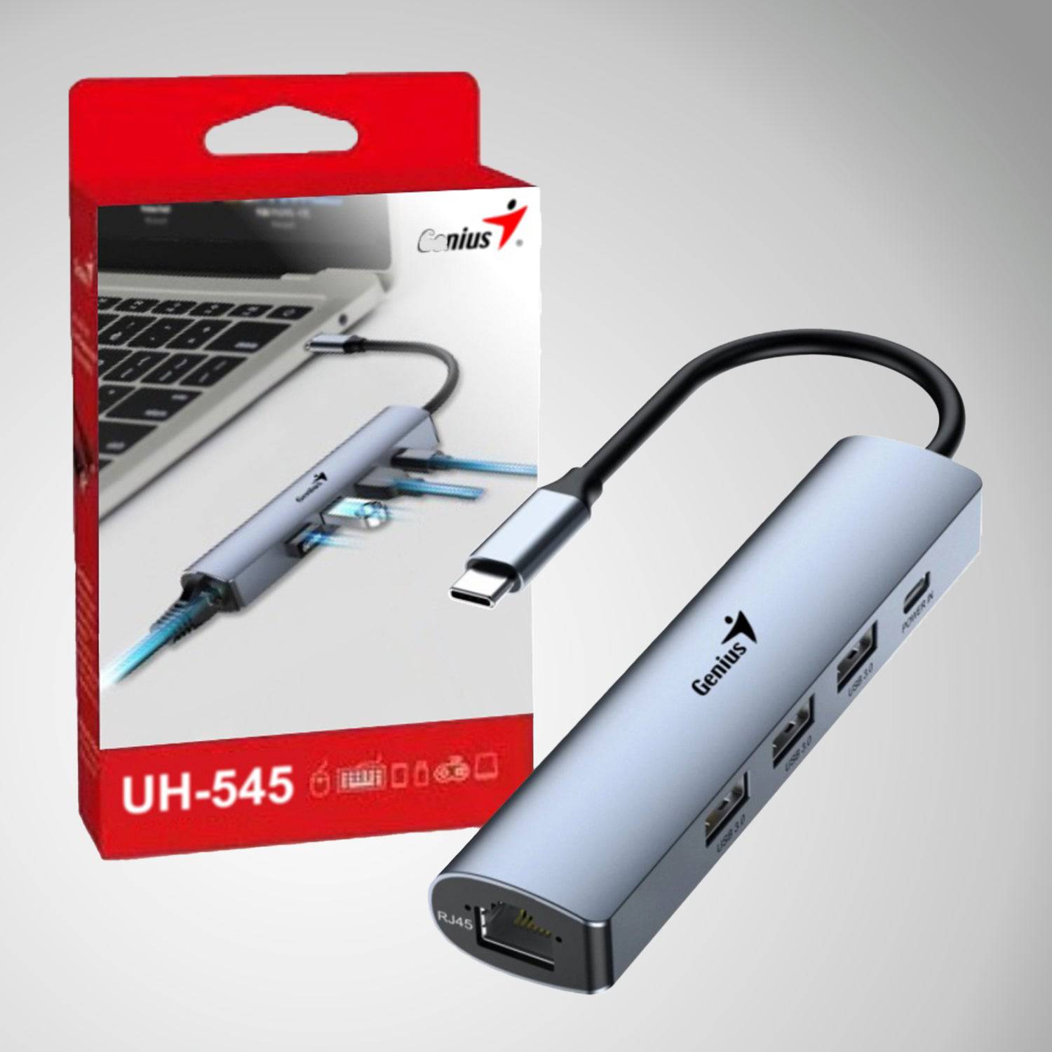 Adaptador Hub usb-c Genius uh-545 gigabit ethernet 1-usb-c 3-usb-A | Achorao