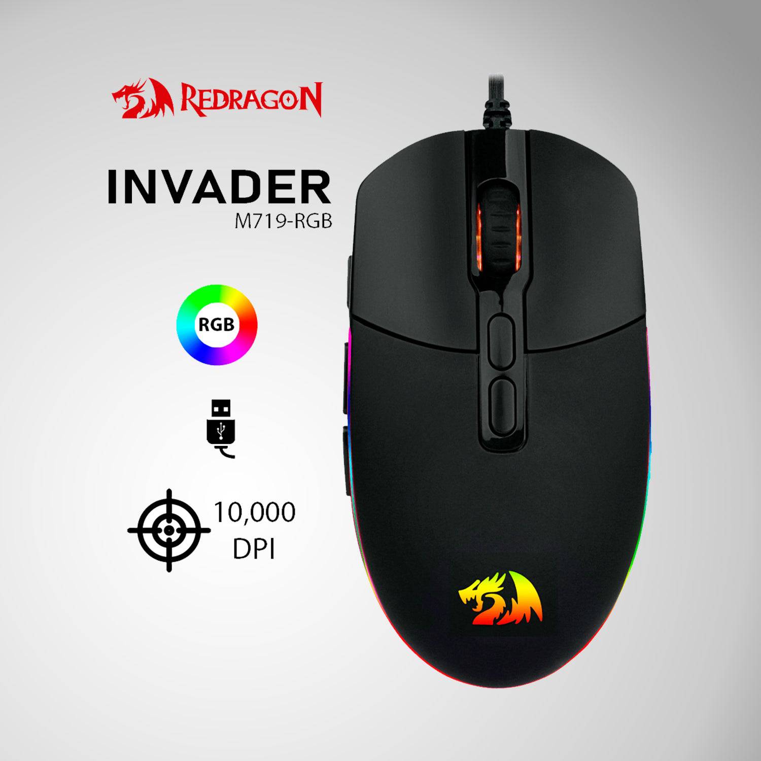 Mouse Redragon Invader PRO M719 RGB 10K dpi | Achorao